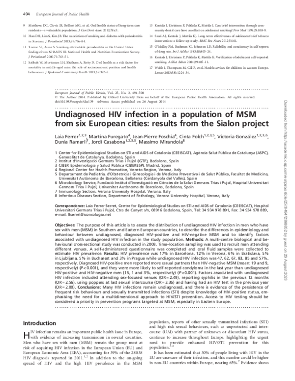 (PDF) Undiagnosed HIV in MSM Across Six European Cities