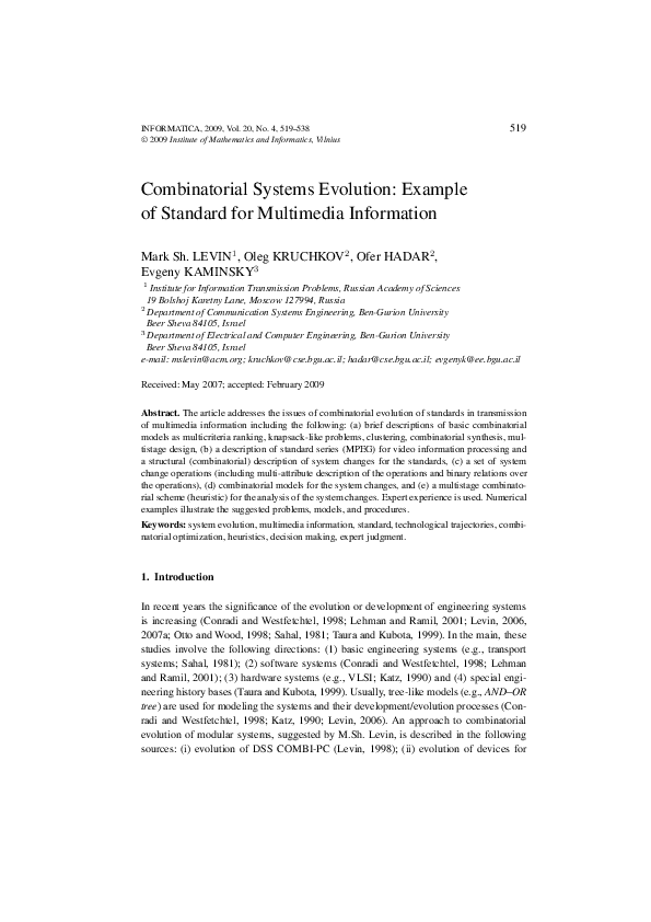 (PDF) Combinatorial Systems Evolution: Example of Standard for ...