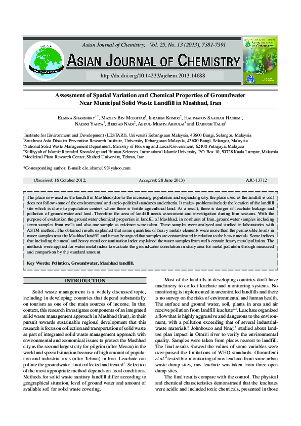 (PDF) Assessment of Spatial Variation and Chemical Properties of ...