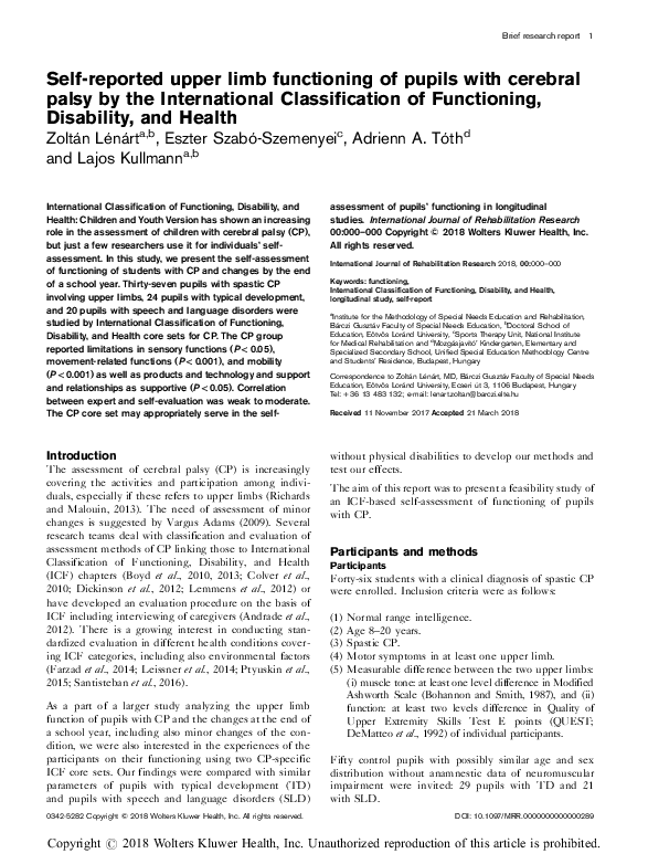 (PDF) Self-reported upper limb functioning of pupils with cerebral ...