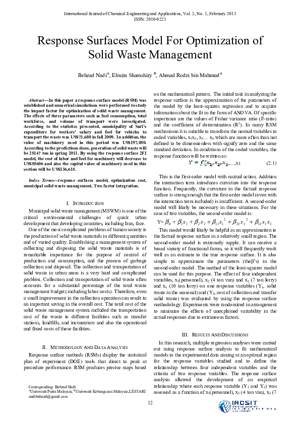 (PDF) Response Surfaces Model For Optimization of Solid Waste Management