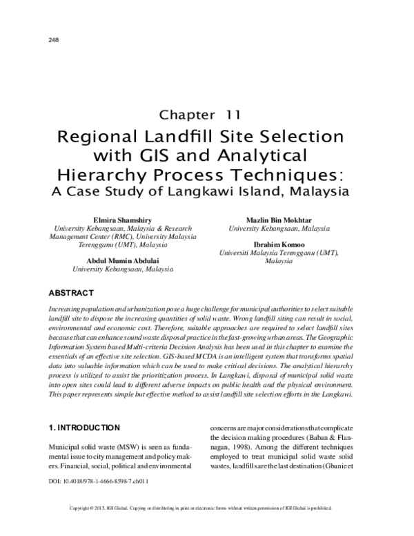 (PDF) Regional Landfill Site Selection with GIS and Analytical Hierarchy Process Techniques