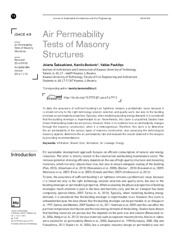 (PDF) Air Permeability Tests of Masonry Structures
