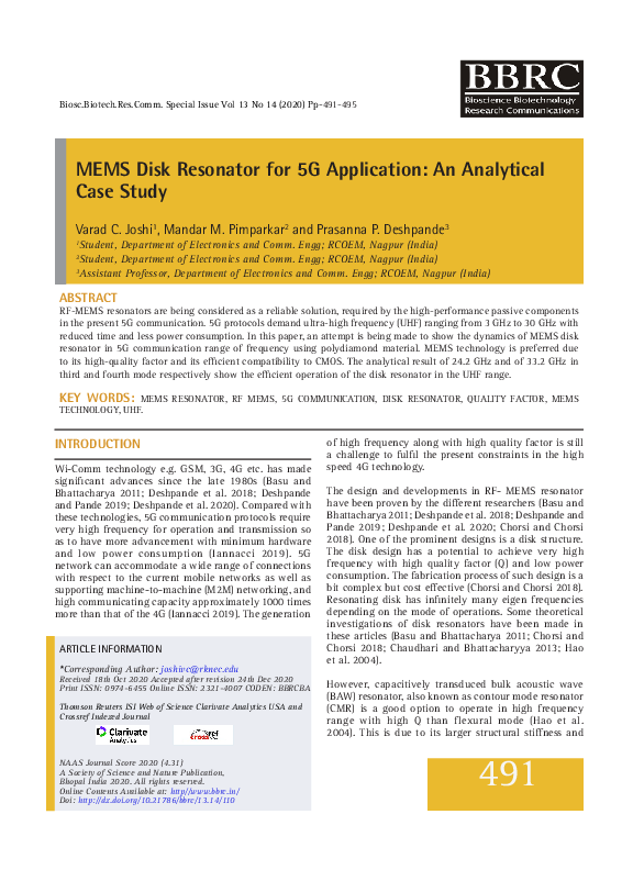 (PDF) MEMS Disk Resonator for 5G Application: An Analytical Case Study