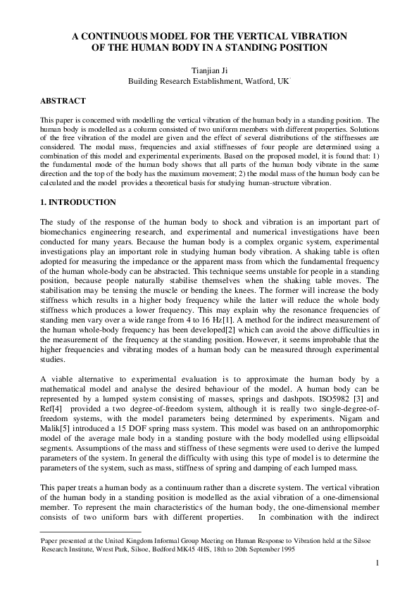 (PDF) A continuous model for the vertical vibration of the human body ...