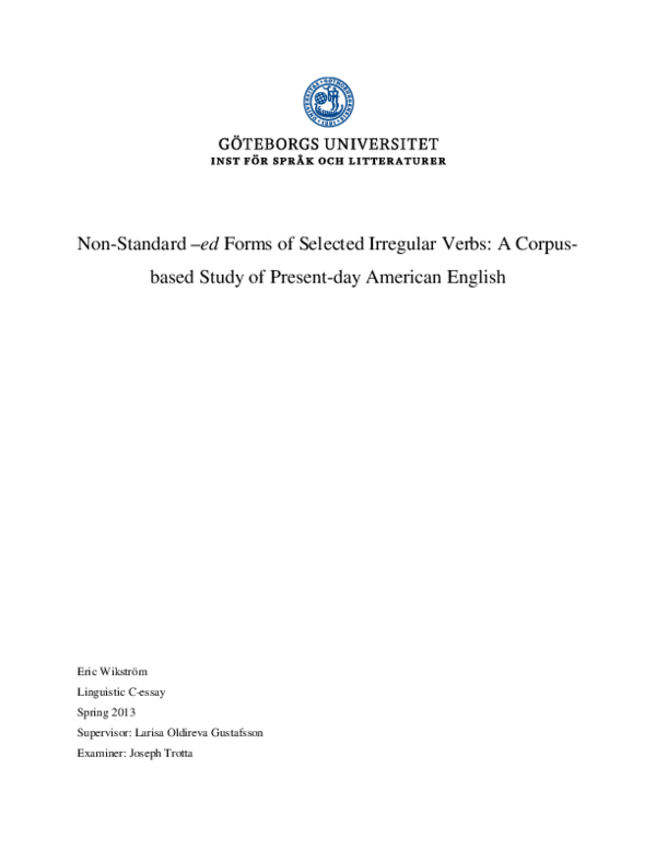 (PDF) Non-Standard "-ed" Forms of Selected Irreguslar Verbs: A Corpus ...