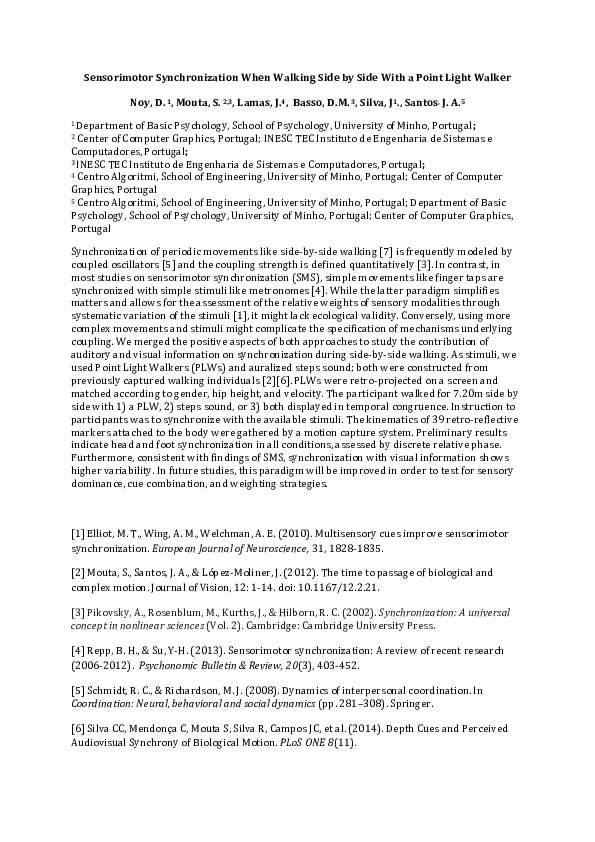 (PDF) Sensorimotor synchronization when walking side by side with a point light walker