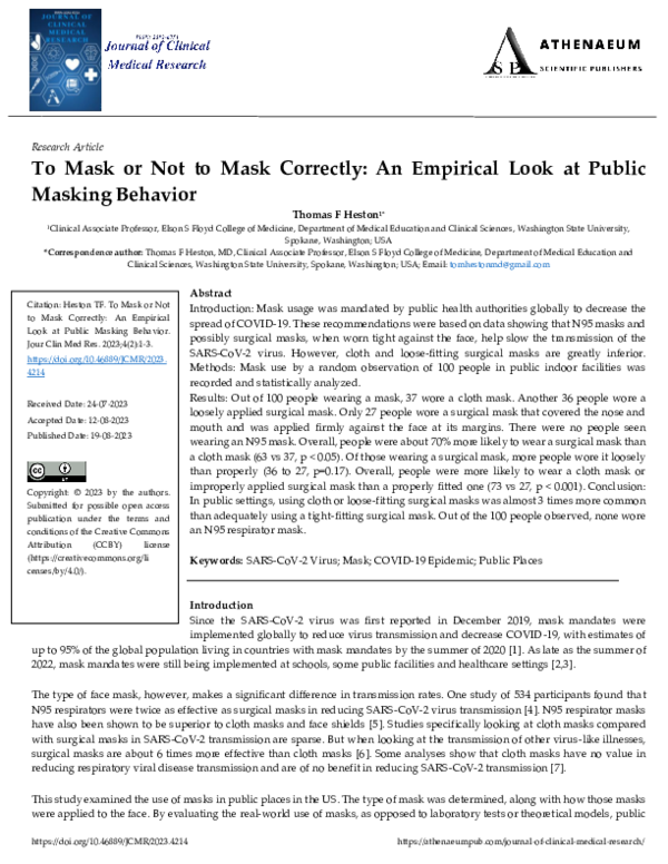 (PDF) To Mask or Not to Mask Correctly: An Empirical Look at Public ...