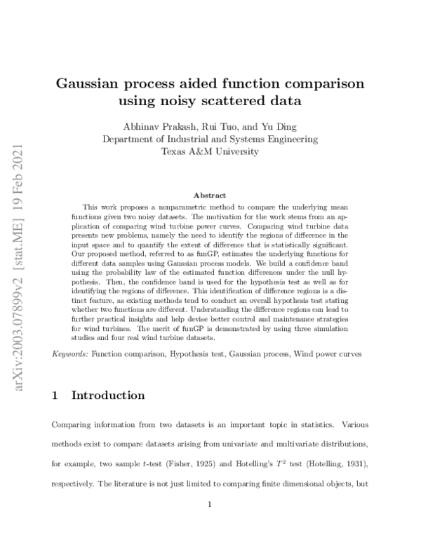 (PDF) Gaussian Process-Aided Function Comparison Using Noisy Scattered Data | Abhinav Prakash ...