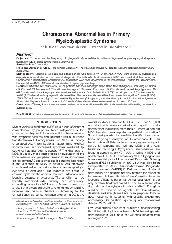(PDF) Chromosomal abnormalities in primary myelodysplastic syndrome