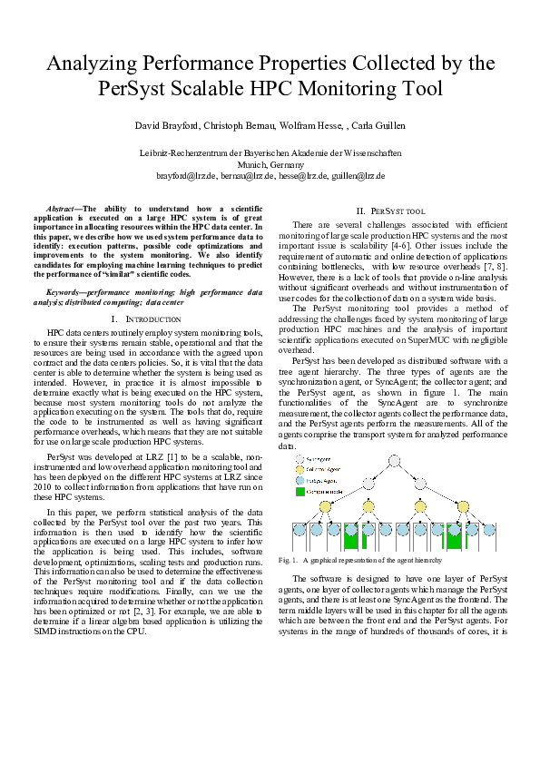(PDF) Analyzing Performance Properties Collected by the PerSyst Scalable HPC Monitoring Tool
