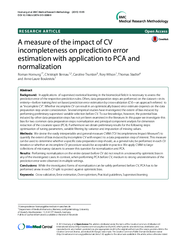 (PDF) A measure of the impact of CV incompleteness on prediction error ...