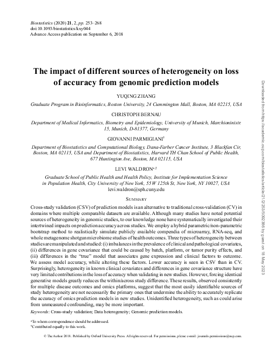 Pdf The Impact Of Different Sources Of Heterogeneity On Loss Of Accuracy From Genomic