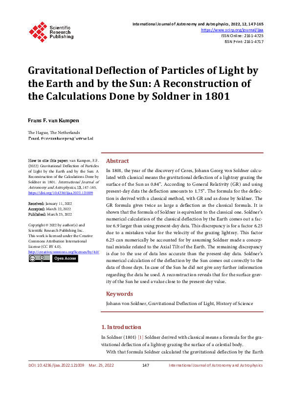 (PDF) Gravitational Deflection of Particles of Light by the Earth and ...