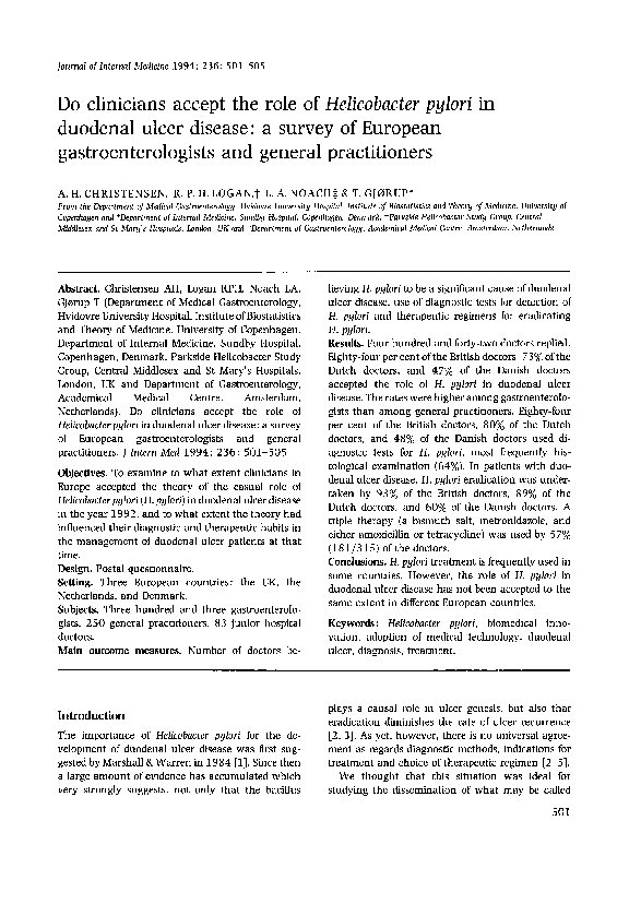 (PDF) Do clinicians accept the role of Helicobacter pylori in duodenal ...