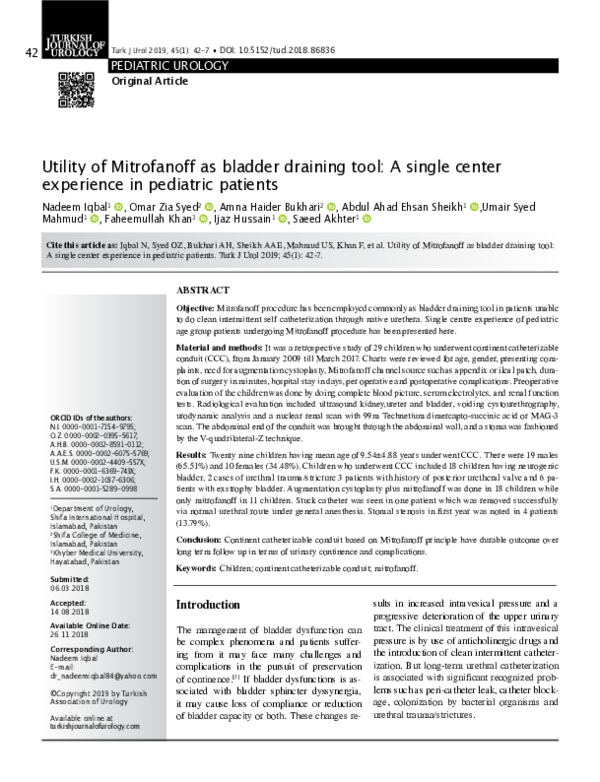(PDF) Utility of Mitrofanoff as bladder draining tool: A single center ...