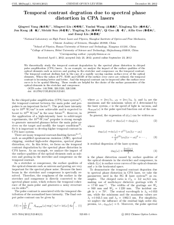 (PDF) Temporal contrast degration due to spectral phase distortion in ...