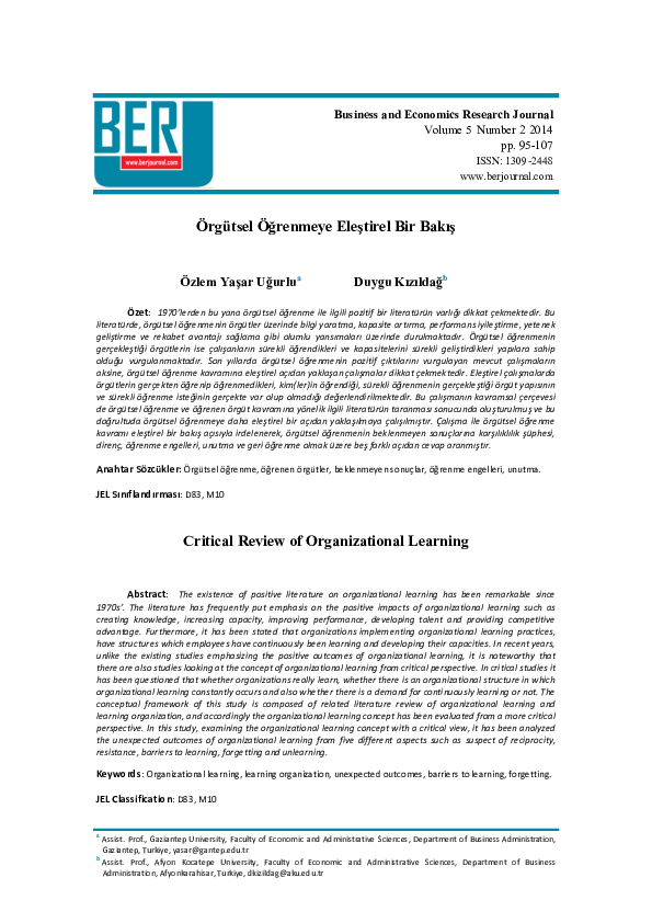 (PDF) Critical Review of Organizational Learning
