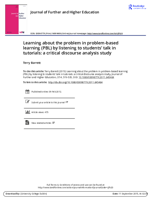 (PDF) Learning about the problem in problem-based learning (PBL) by ...
