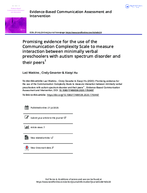(PDF) Promising evidence for the use of the Communication Complexity Scale to measure ...