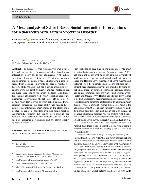 (PDF) A Meta-analysis of School-Based Social Interaction Interventions for Adolescents with ...