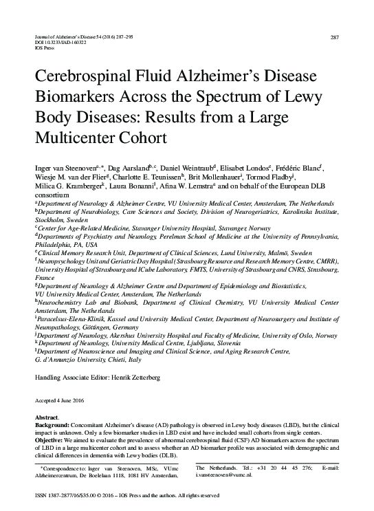 (PDF) Cerebrospinal Fluid Alzheimer's Disease Biomarkers in Cerebral Amyloid Angiopathy-Related ...