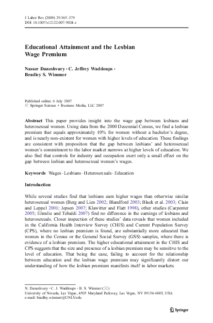 (PDF) Educational Attainment and the Lesbian Wage Premium
