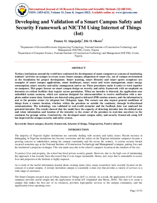 Pdf Developing And Validation Of A Smart Campus Safety And Security Framework At Nictm Using