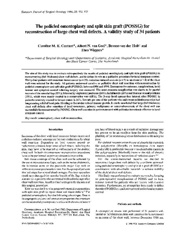 (PDF) The pedicled omentoplasty and split skin graft (POSSG) for reconstruction of large chest ...