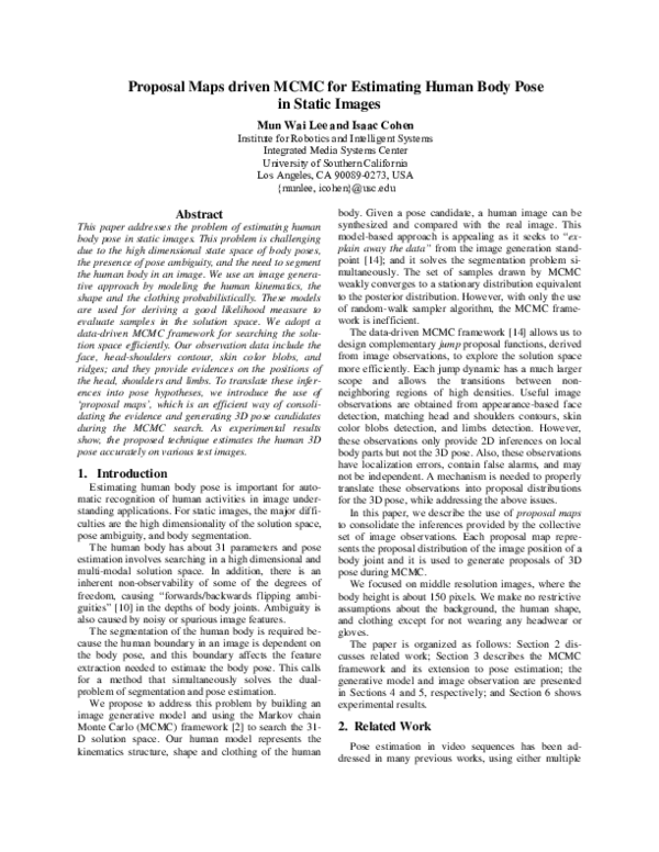 (PDF) Proposal maps driven MCMC for estimating human body pose in static images