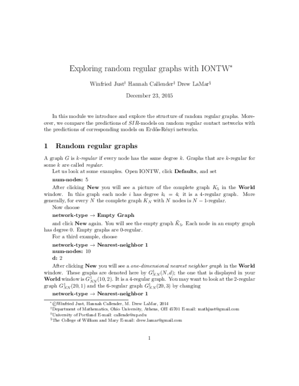 (PDF) Exploring random regular graphs with IONTW