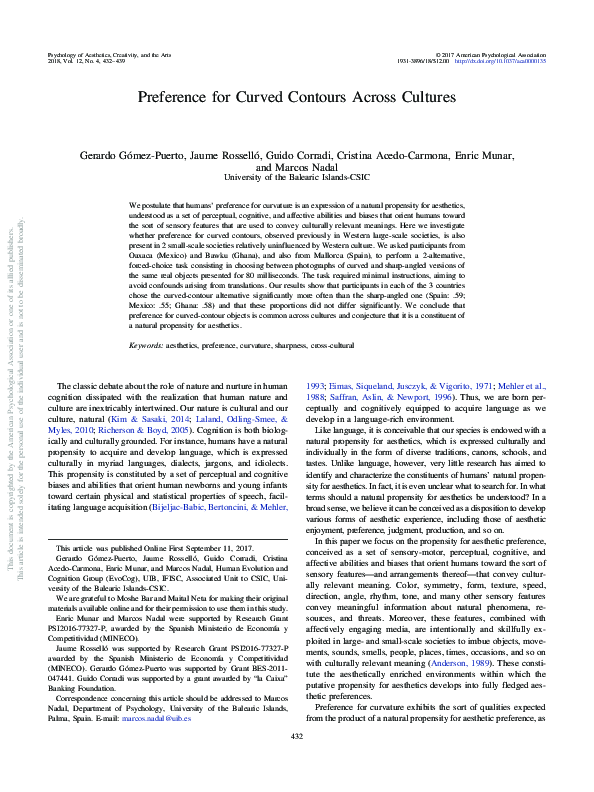 (PDF) Preference for curved contours across cultures