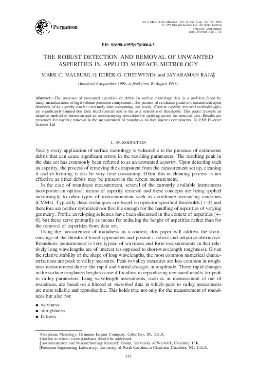 (PDF) The robust detection and removal of unwanted asperities in ...