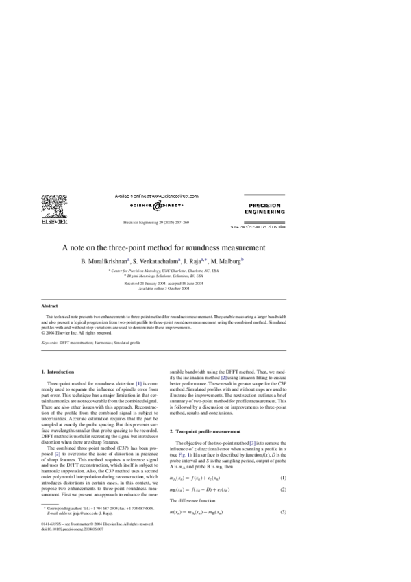(PDF) A note on the three-point method for roundness measurement