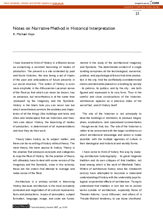 (PDF) Notes on Narrative Method in Historical Interpretation