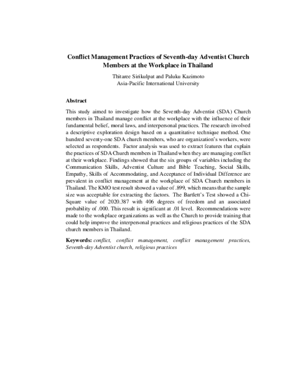 (PDF) Conflict Management Practices of Seventh-day Adventist Church ...