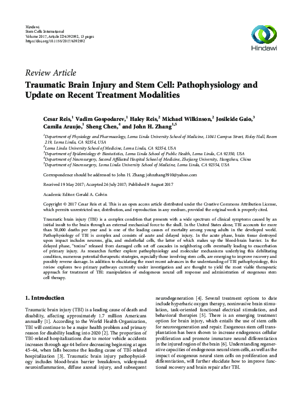 (PDF) Traumatic Brain Injury and Stem Cell: Pathophysiology and Update ...