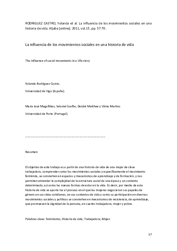 Pdf La Influencia De Los Movimientos Sociales En Una Historia De Vida