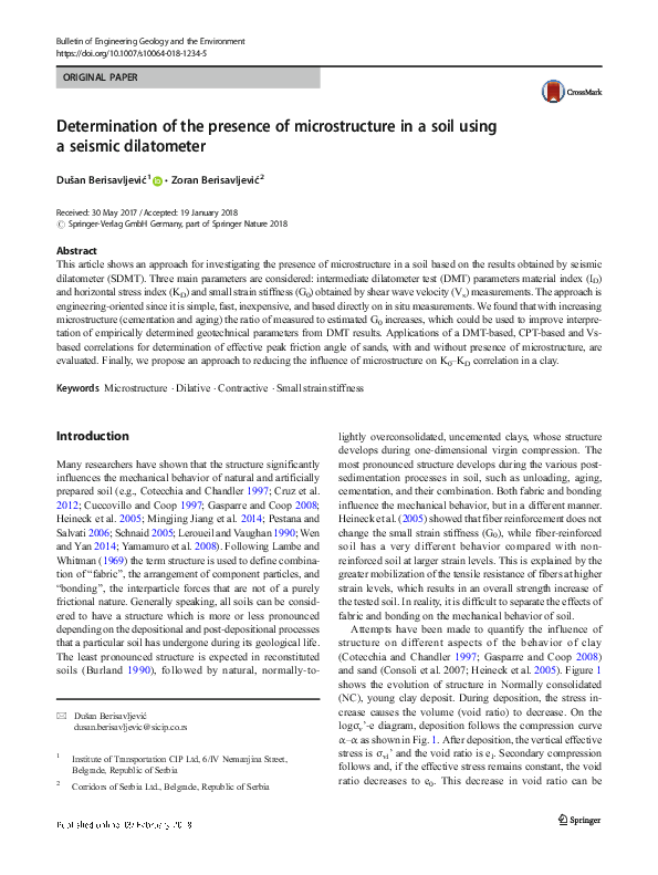 (PDF) Determination of the presence of microstructure in a soil using a seismic dilatometer
