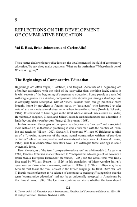 (PDF) Reflections on the Development of Comparative Education