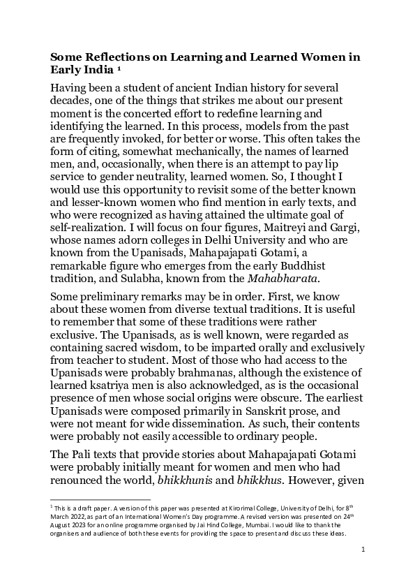 (PDF) Some Reflections on Learning and Learned Women in