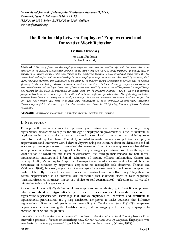 (PDF) The Relationship between Employees’ Empowerment and Innovative Work Behavior