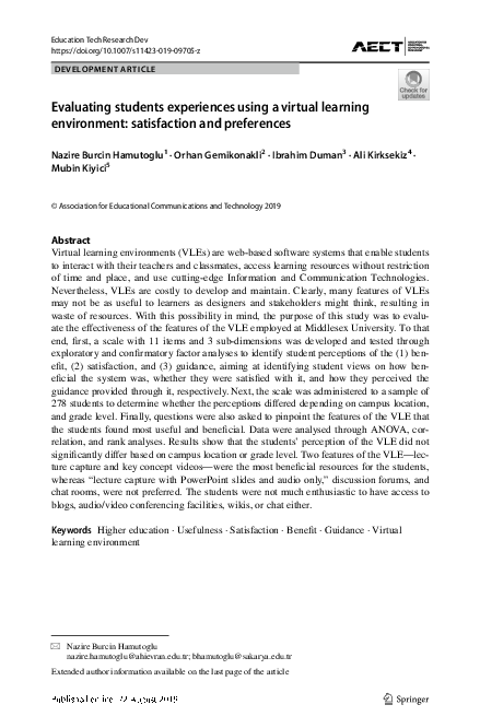 (PDF) Evaluating students experiences using a virtual learning environment: satisfaction and ...