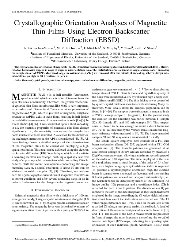 (PDF) Crystallographic Orientation Analyses of Magnetite Thin Films Using Electron Backscatter ...