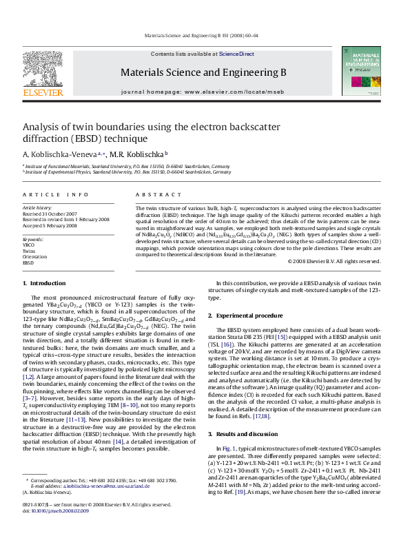 (PDF) Analysis of twin boundaries using the electron backscatter diffraction (EBSD) technique ...