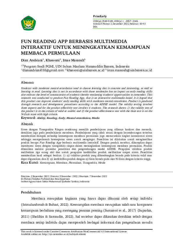 (PDF) Fun Reading App Berbasis Multimedia Interaktif untuk Meningkatkan Kemampuan Membaca ...