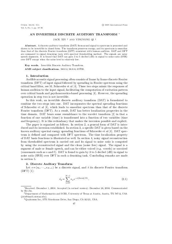 (PDF) An Invertible Discrete Auditory Transform