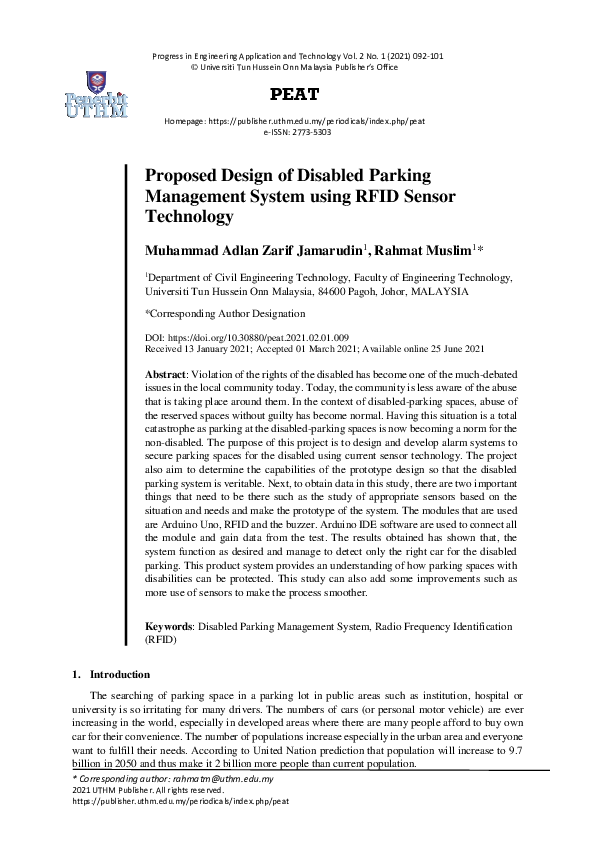 (PDF) Proposed Design of Disabled Parking Management System using RFID ...