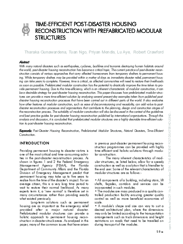 (PDF) Time-Efficient Post-Disaster Housing Reconstruction with ...