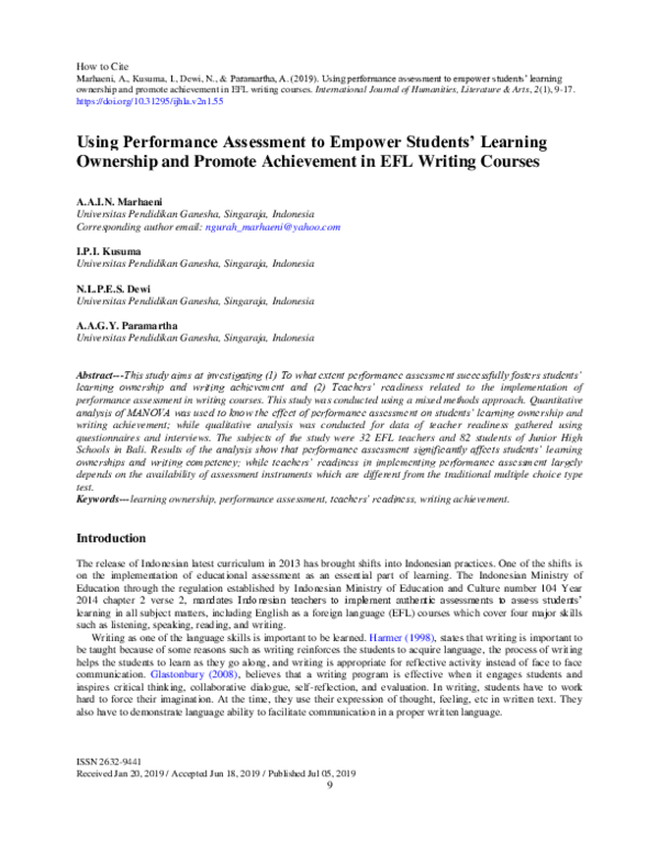 (PDF) Using performance assessment to empower students’ learning ...